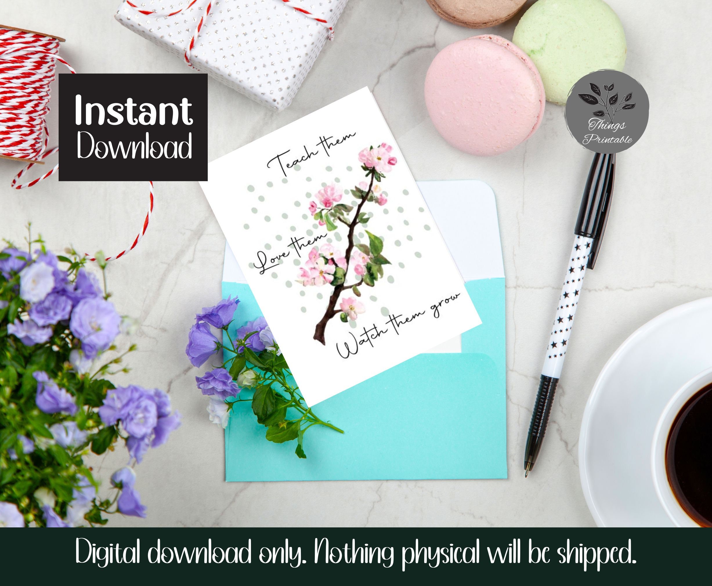 Teacher Retirement Card, Mentor Gift, Art Printable, Floral, Elegant ...