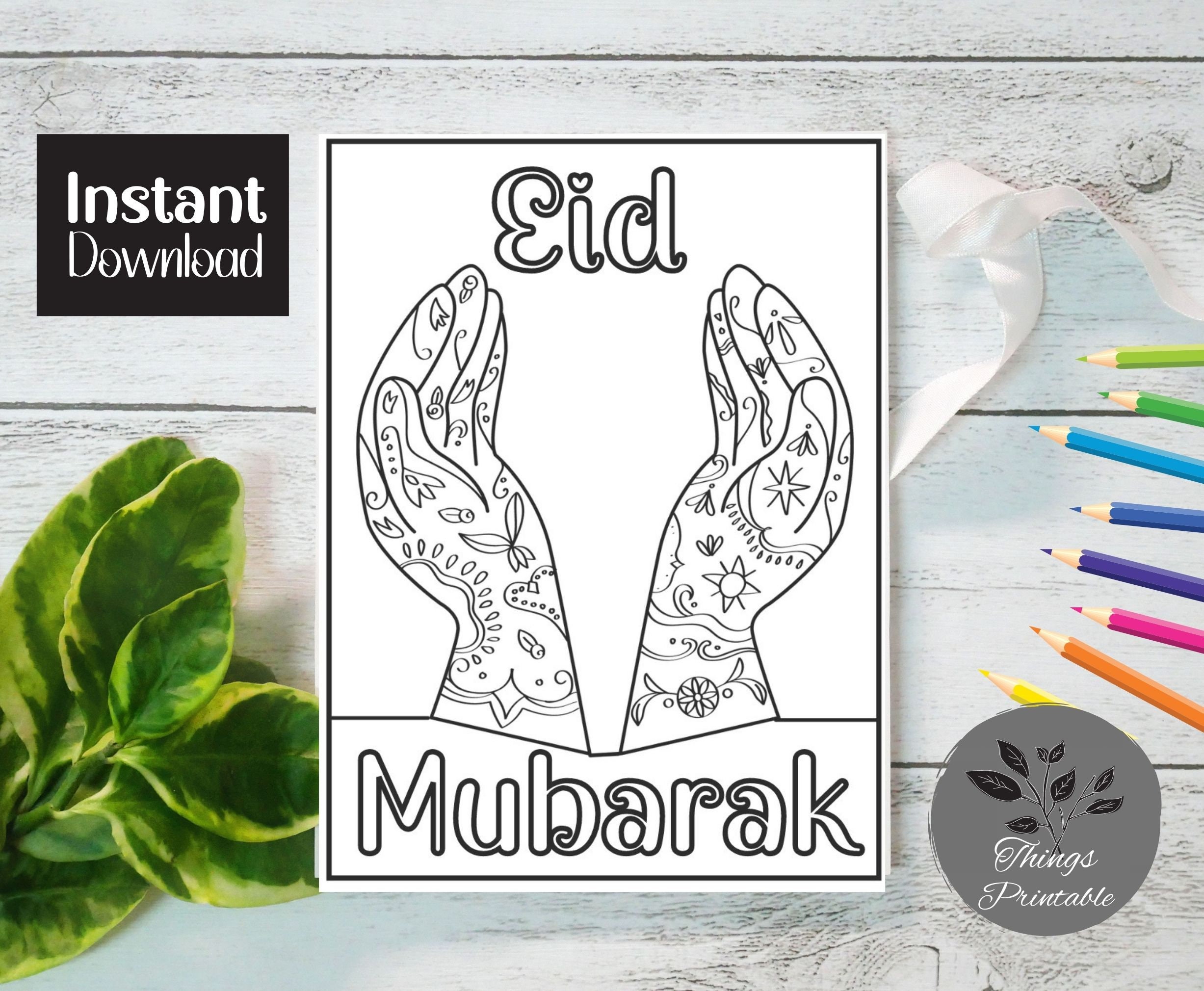 PRINTABLE Eid Coloring Card, Dua Eid Card, Eid Card for Kids, Eid Color ...