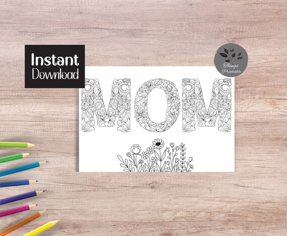 Mom Coloring Card Printable Diy Greeting Card Mothers Day | Etsy