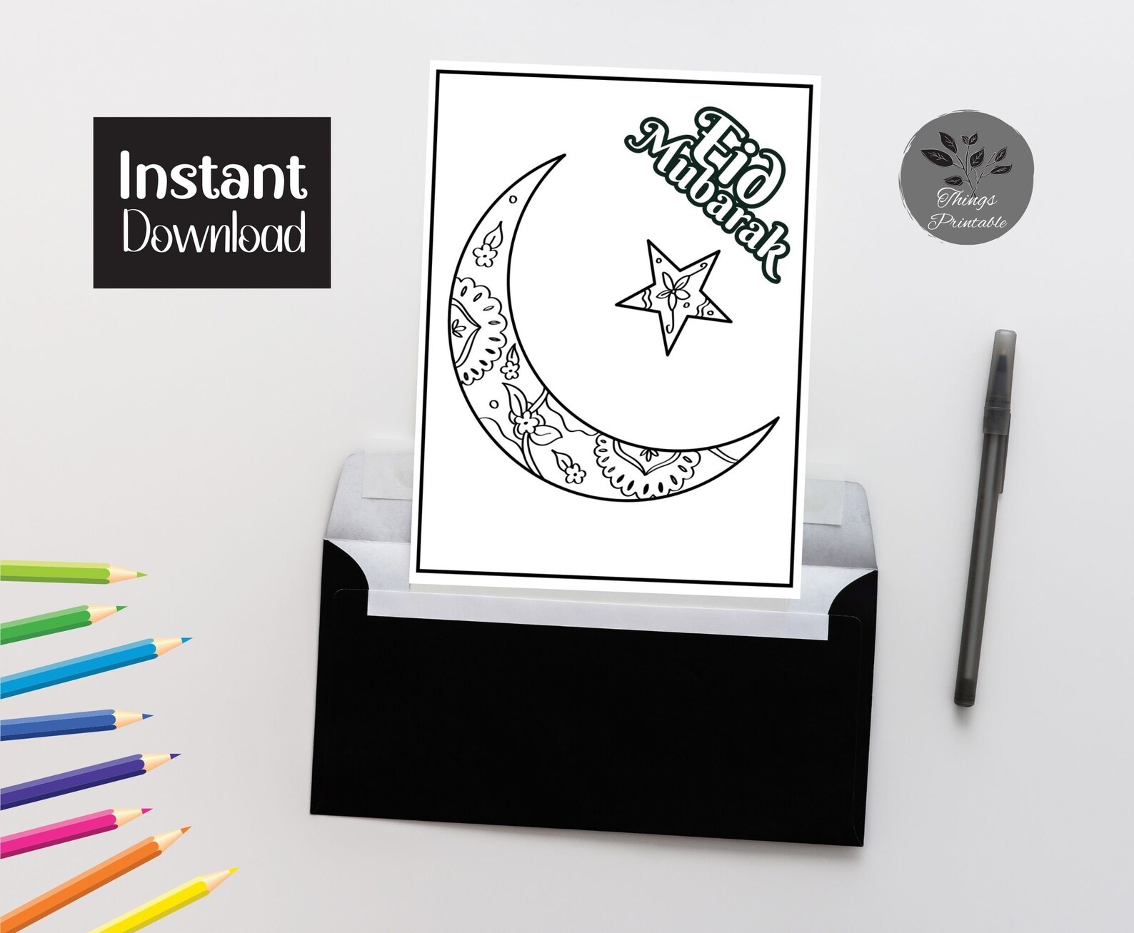 PRINTABLE Eid Coloring Card, Moon Eid Card, Eid Card for Kids, Eid ...