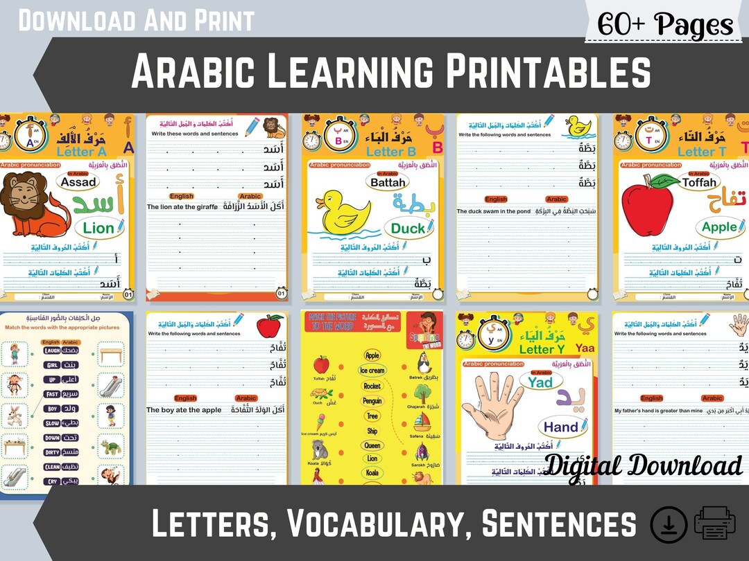 Learn to Write Words and Sentences in Arabic, Handwriting, Educational ...