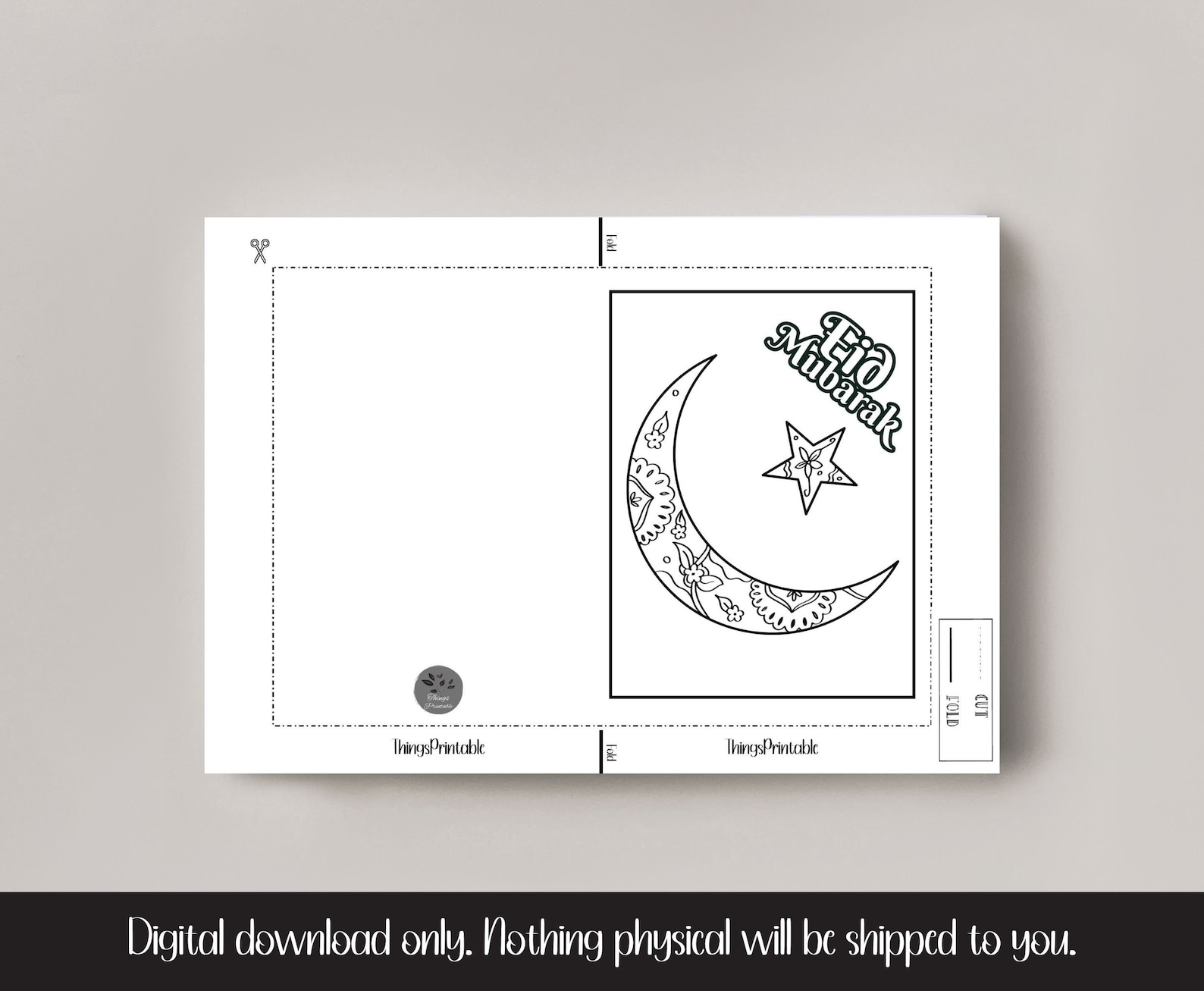 PRINTABLE Eid Coloring Card, Moon Eid Card, Eid Card for Kids, Eid ...