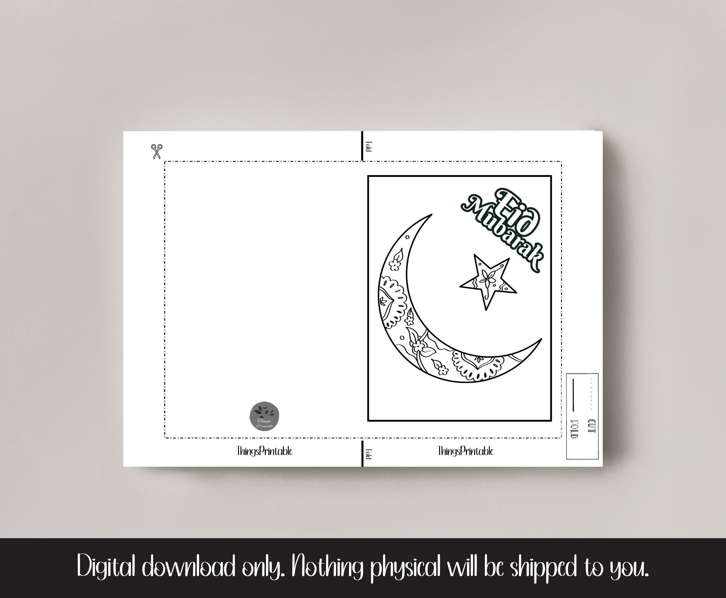 PRINTABLE Eid Coloring Card, Moon Eid Card, Eid Card for Kids, Eid ...