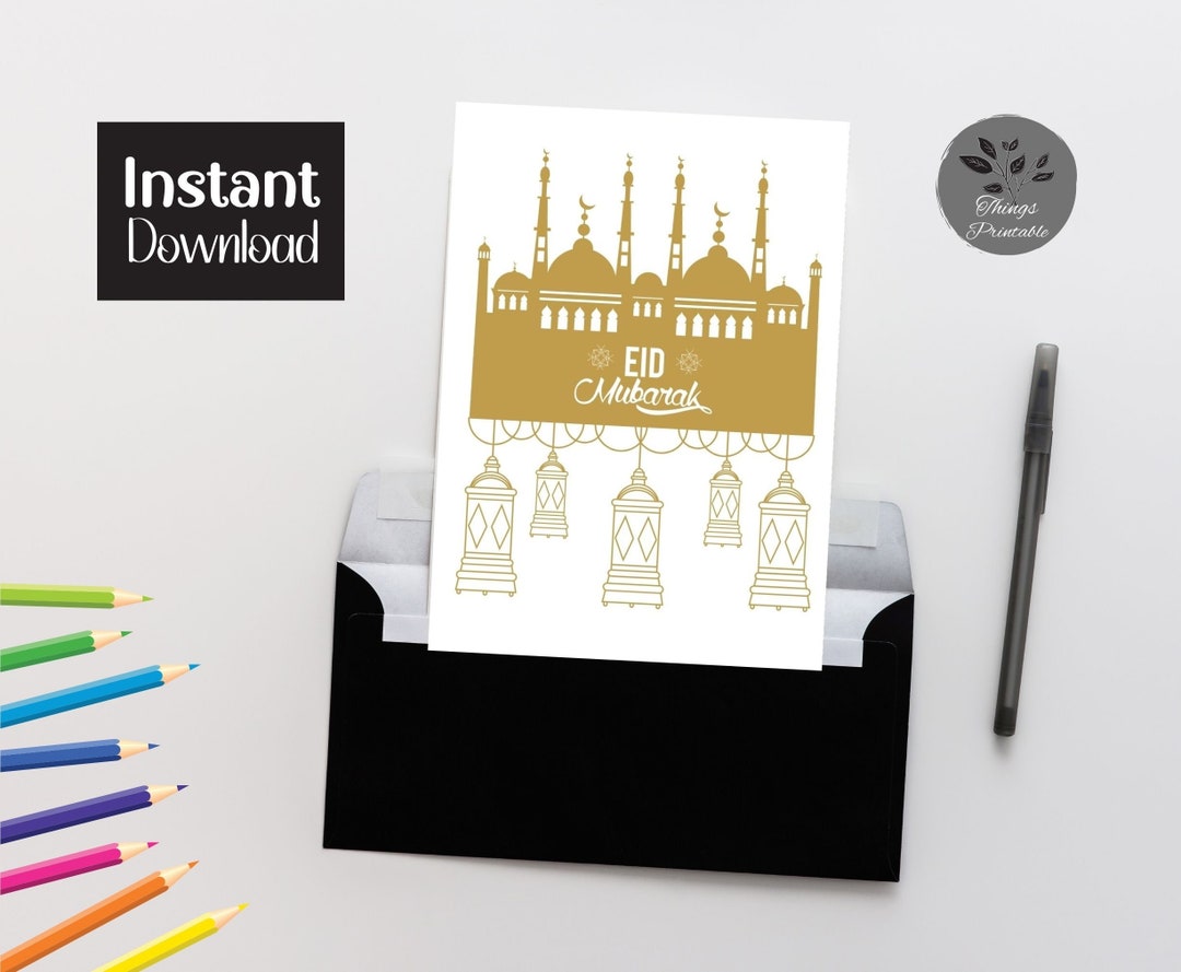 PRINTABLE Eid Card, Eid Mubarak Card, Eid Card With Mosque – Elegant ...