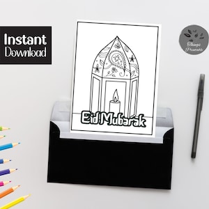 PRINTABLE Eid Coloring Card, Lantern Eid Card, Eid Card for Kids, Eid ...