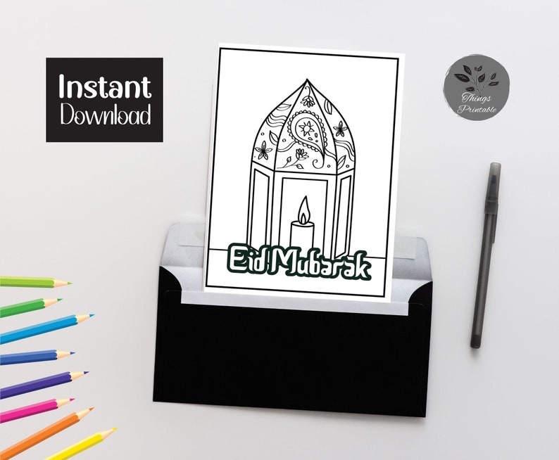 PRINTABLE Eid Coloring Card, Lantern Eid Card, Eid Card for Kids, Eid ...