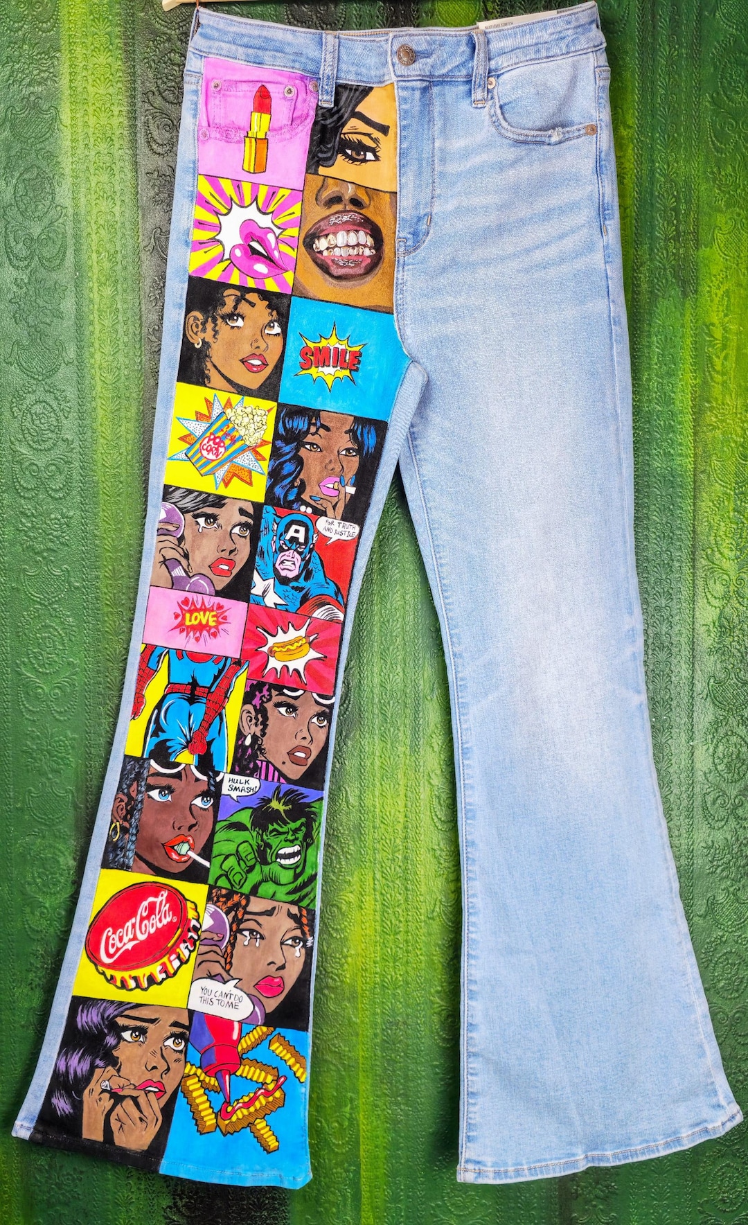 Hand-painted Pop Art Flared Jeans: Unique Wearable Art - Etsy