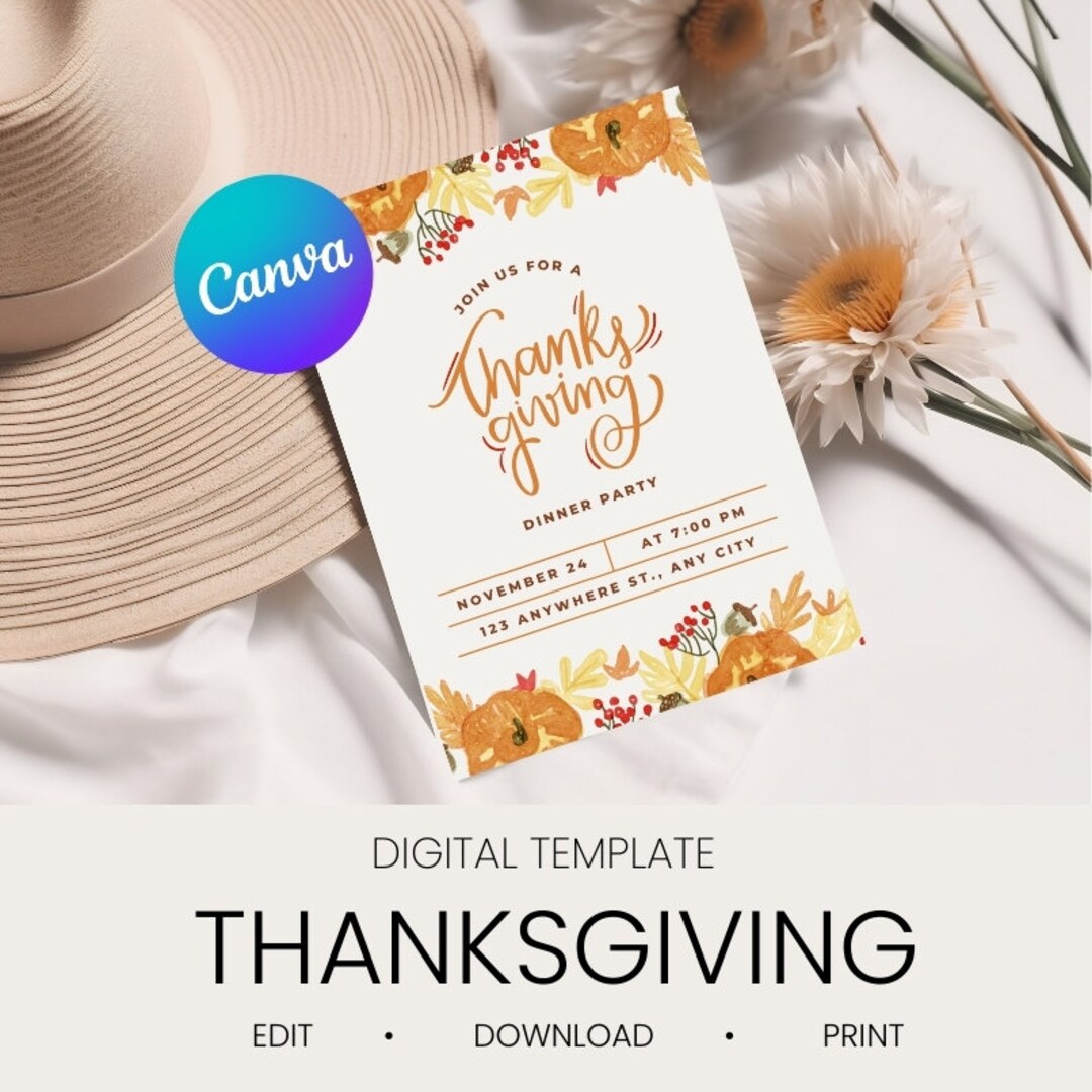 Thanksgiving Invitation Card / Thanksgiving Dinner / Invitation ...