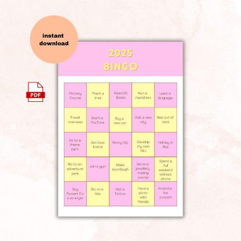 2025 Goals Bingo Card | Customisable Digital Download | 25 Fun ...