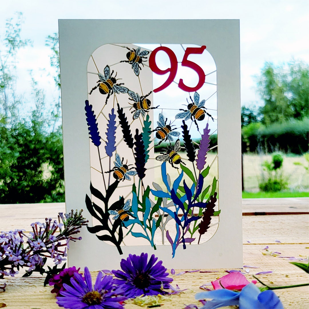 95th Birthday Card Pink Age 95th Card Bee Birthday Card - Etsy
