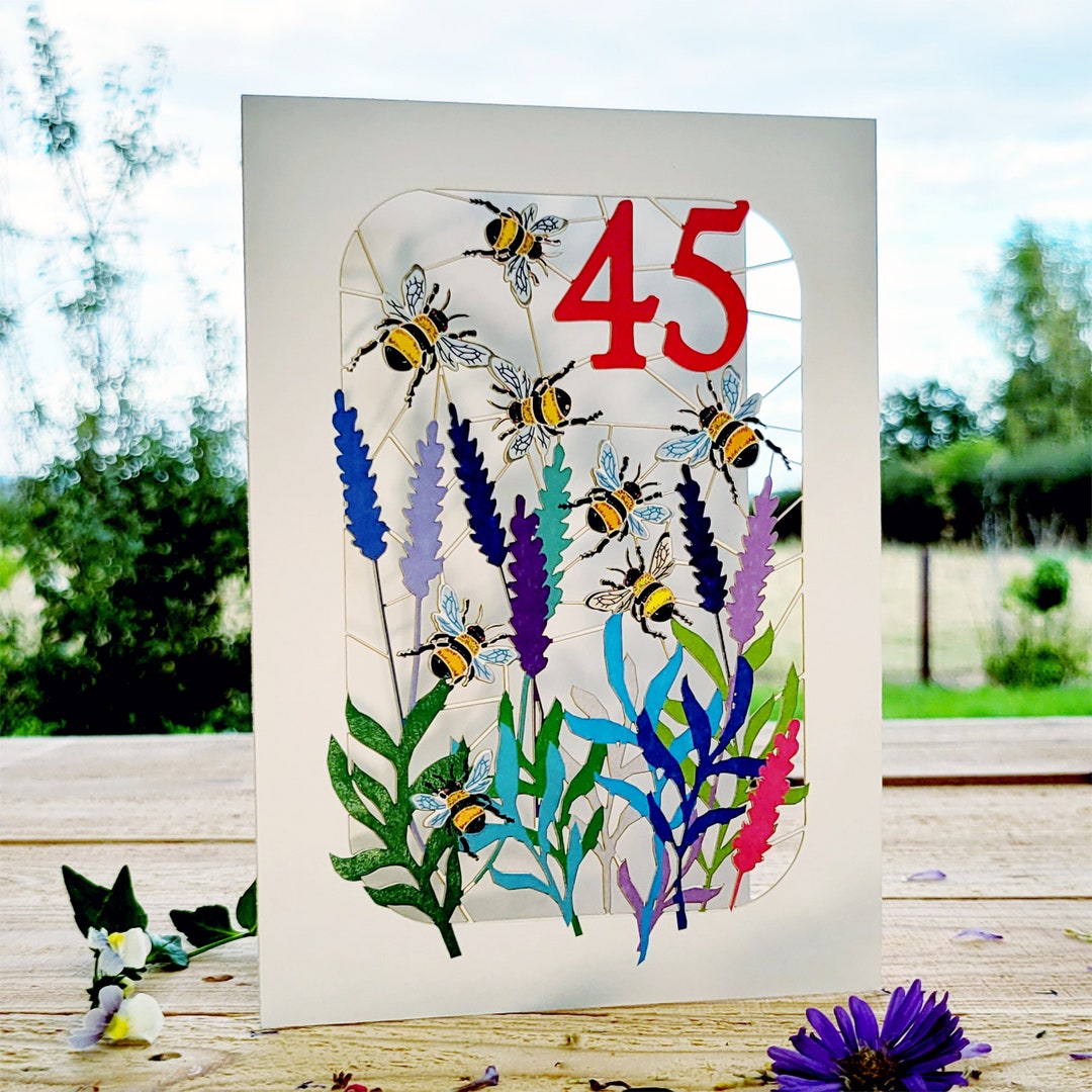 45th Birthday Card Pink Age 45th Card Bee Birthday Card - Etsy
