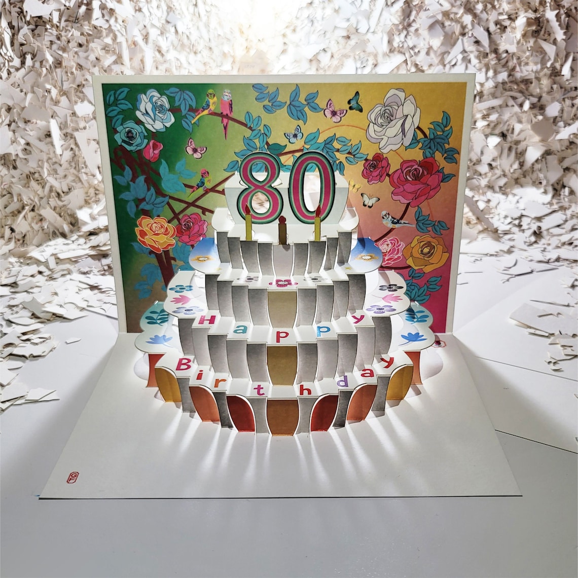 80th Birthday Roses Pop up Card Birds and Butterflies Card Age 80 Card ...
