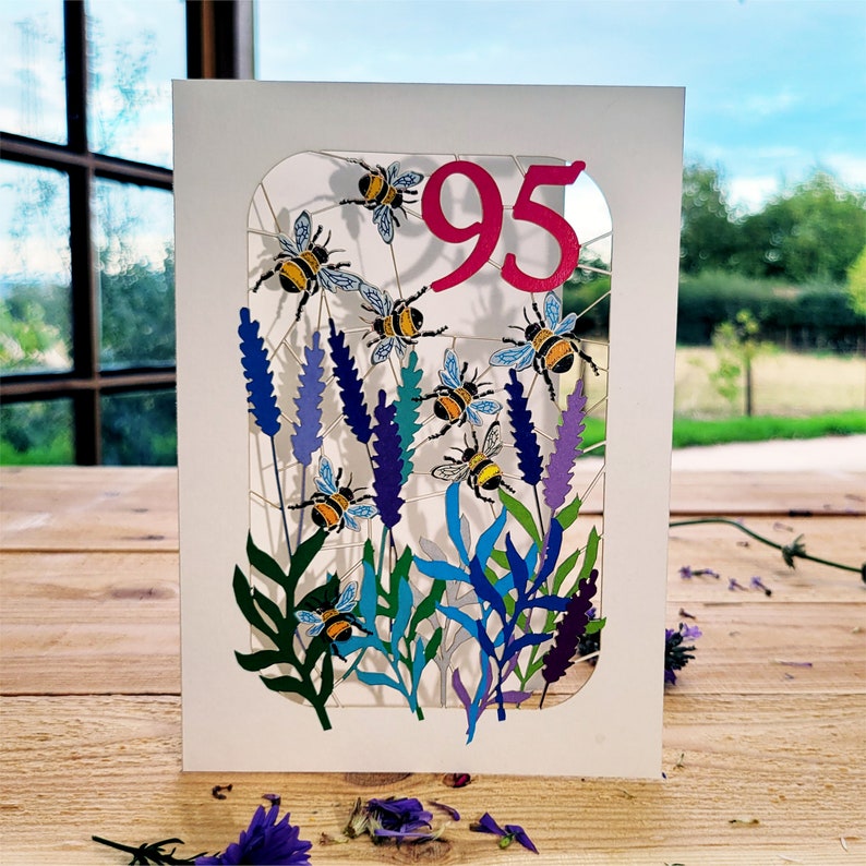 95th Birthday Card Pink Age 95th Card Bee Birthday Card | Etsy