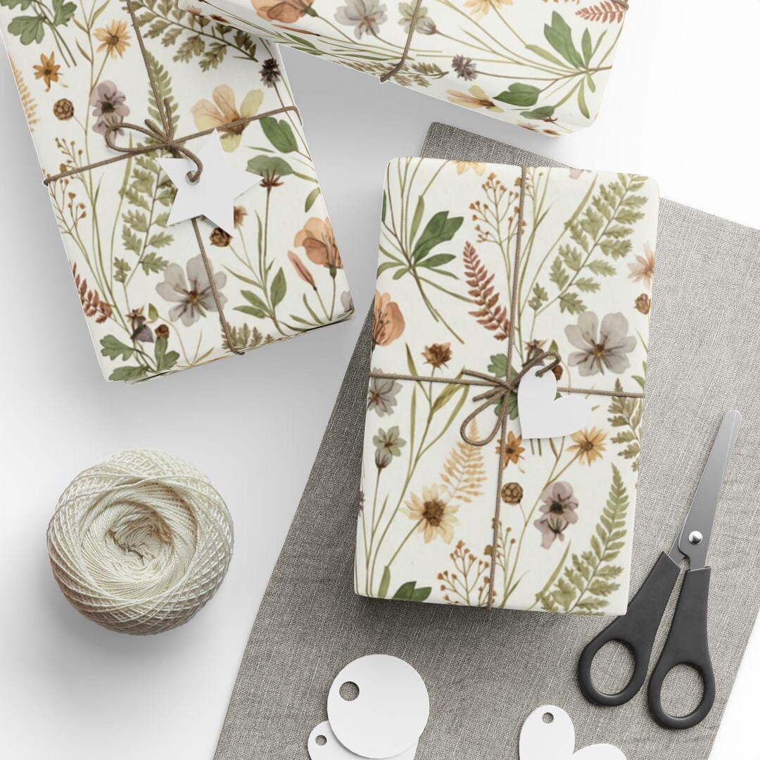 Wildflower Fern Wrapping Paper, Vintage Floral Gift Wrap, Botanical ...
