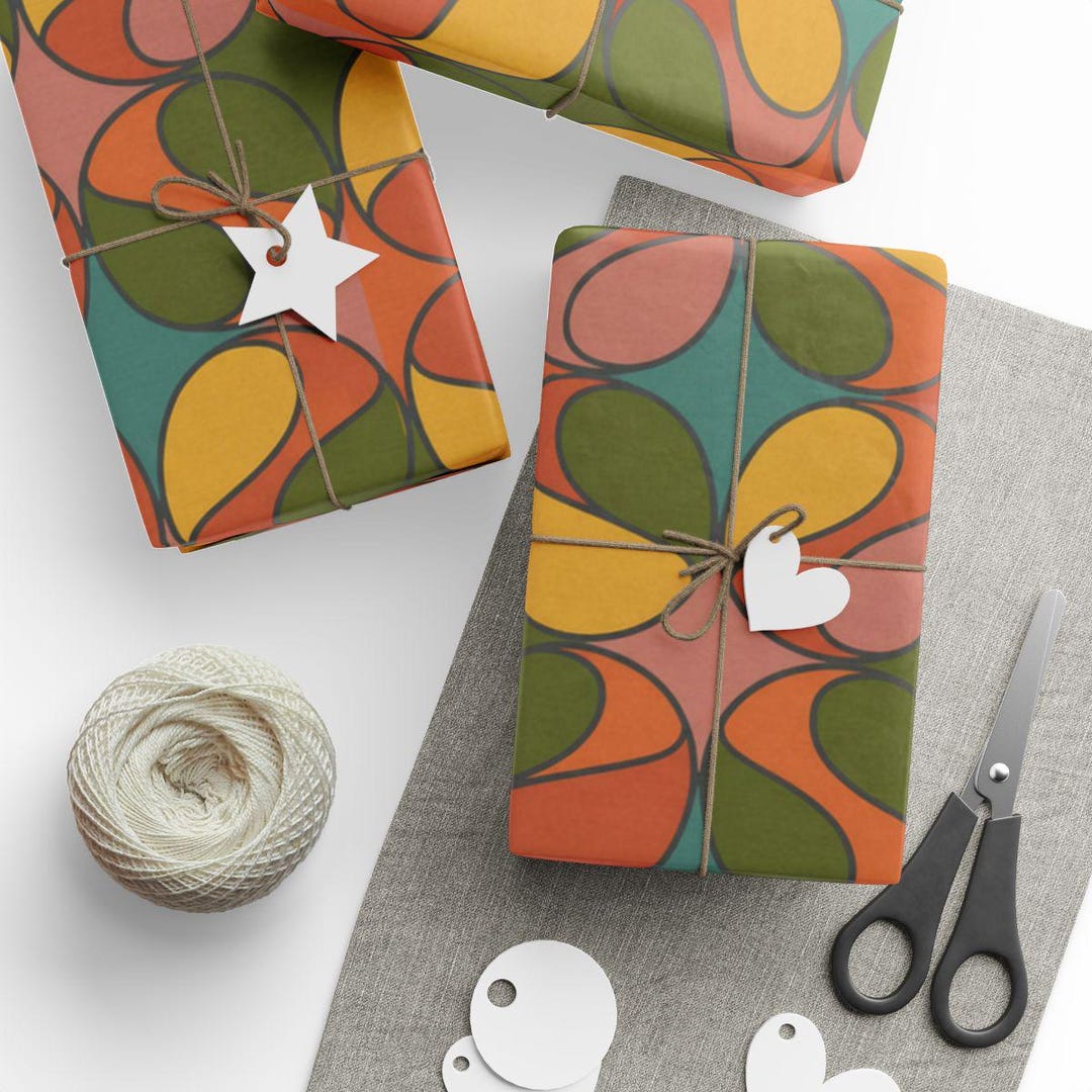 Retro Circles Wrapping Paper, 70s Style Gift Wrap, Abstract Pattern ...