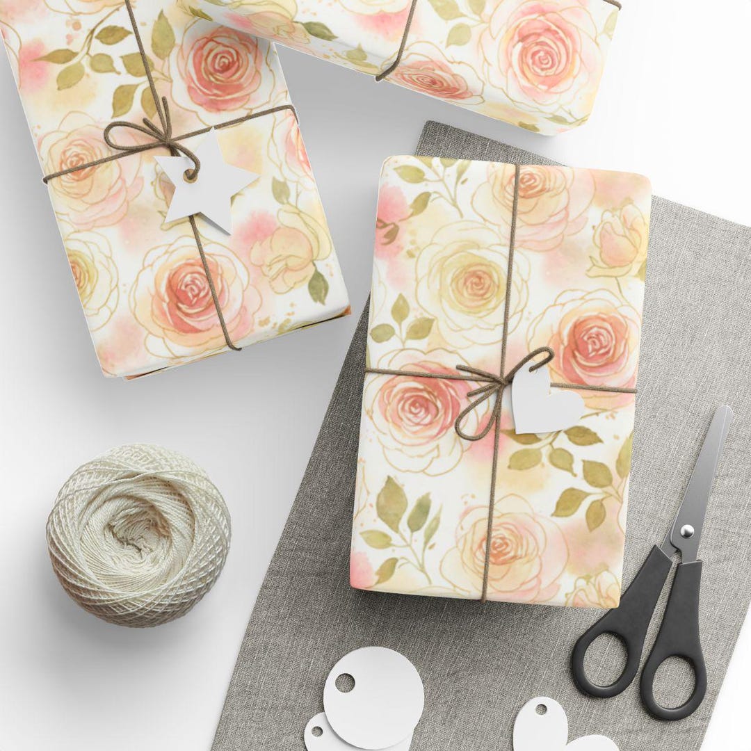 Floral Wrapping Paper, Watercolor Roses Gift Wrap, Elegant Flower ...