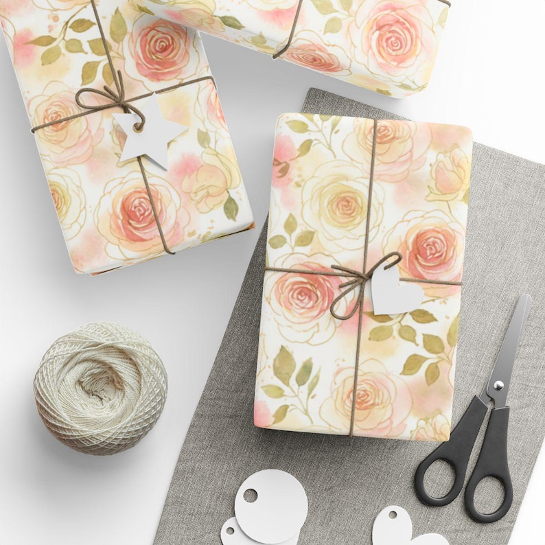Floral Wrapping Paper, Watercolor Roses Gift Wrap, Elegant Flower ...