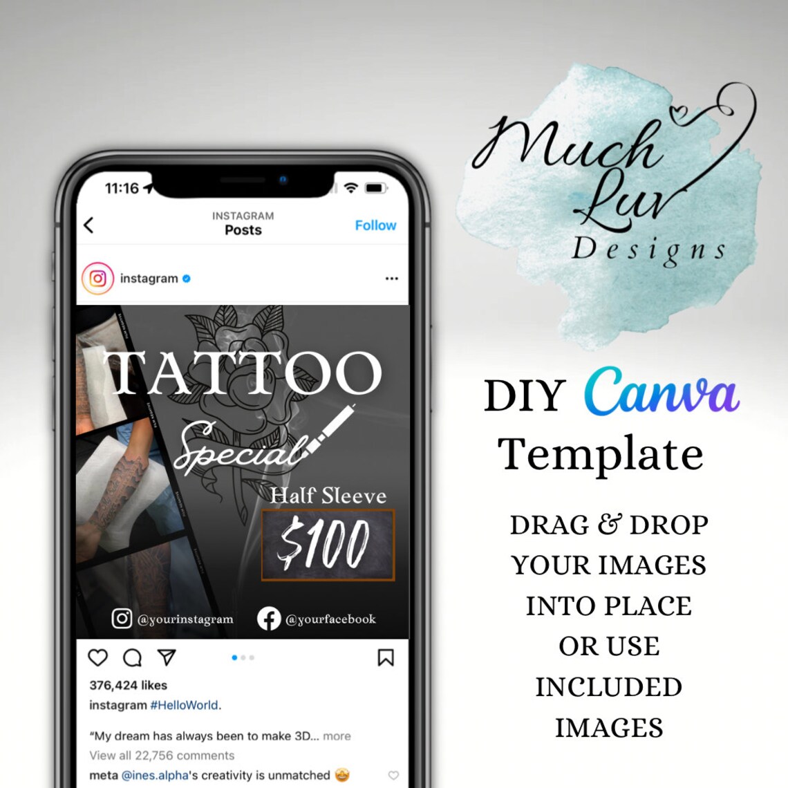 Tattoo Artist Flyer Template, Tattoo Special, DIY Canva Flyer, Tattoo ...