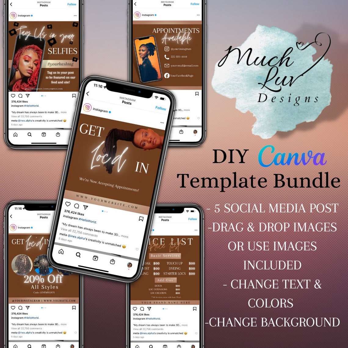 5 DIY Loctician Social Media Flyers DIY Canva Flyer Etsy 5 DIY Loctician Social Media Flyers DIY Canva Flyer Etsy
