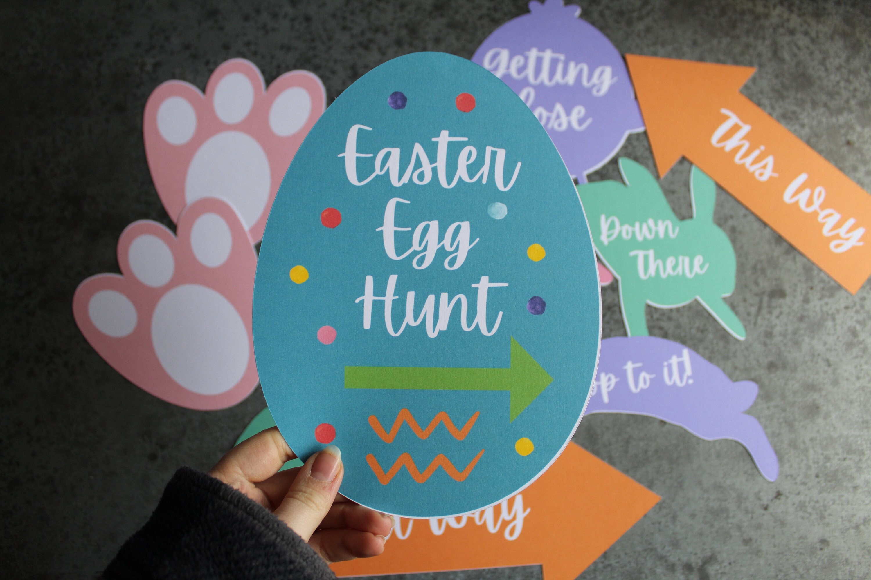 Printable Easter Hunt Signs, Digital Download, Colorful, Cute, Bunnies ...