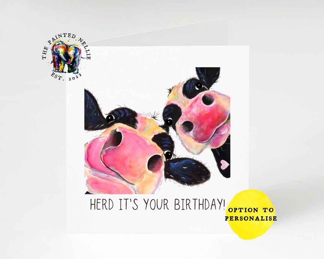 Personalised 'happy Cows' Birthday Card Cute Custom - Etsy