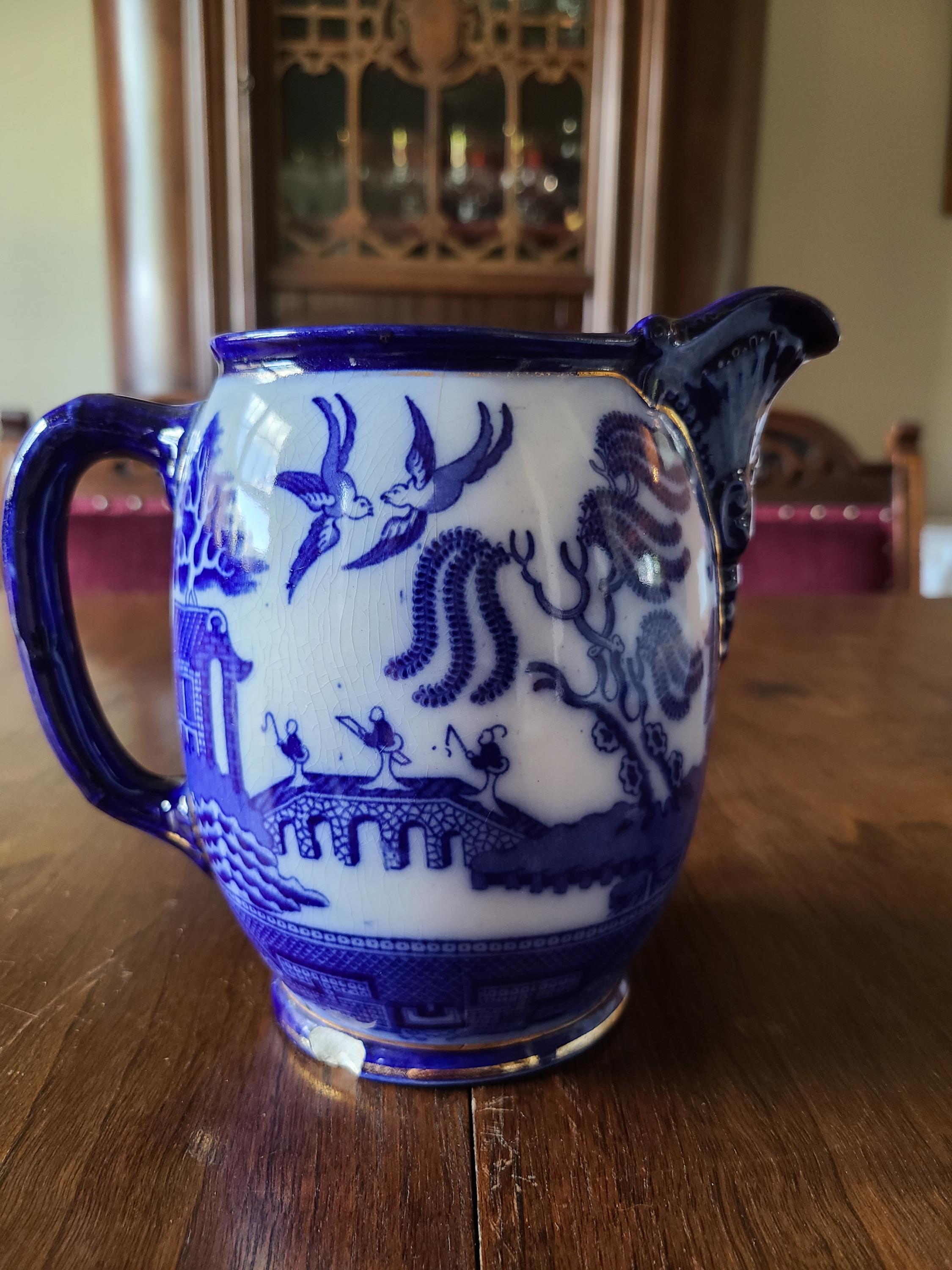 Royal Doulton Burslem Flow Blue Willow Pitcher - Staffordshire England ...