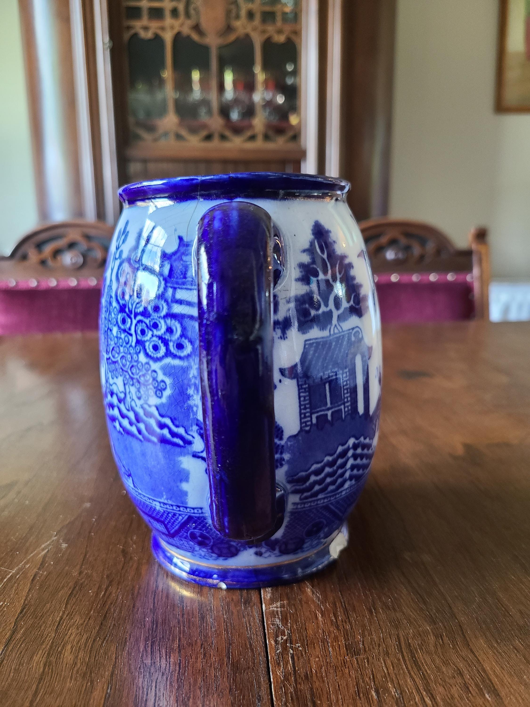 Royal Doulton Burslem Flow Blue Willow Pitcher - Staffordshire England ...