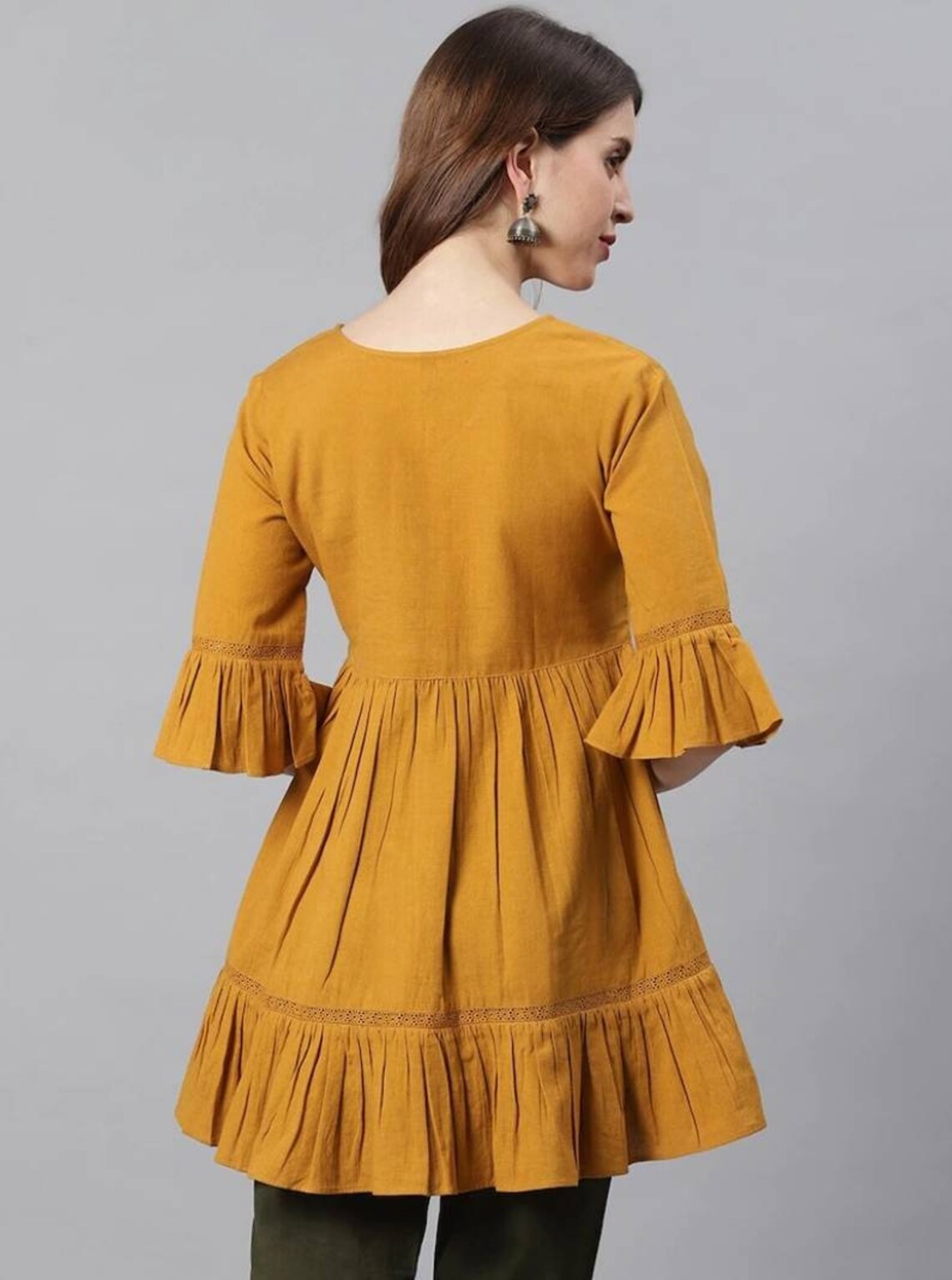 Tunic Wear for Women Mustard Yellow Self Design Cotton Regular Straight ...