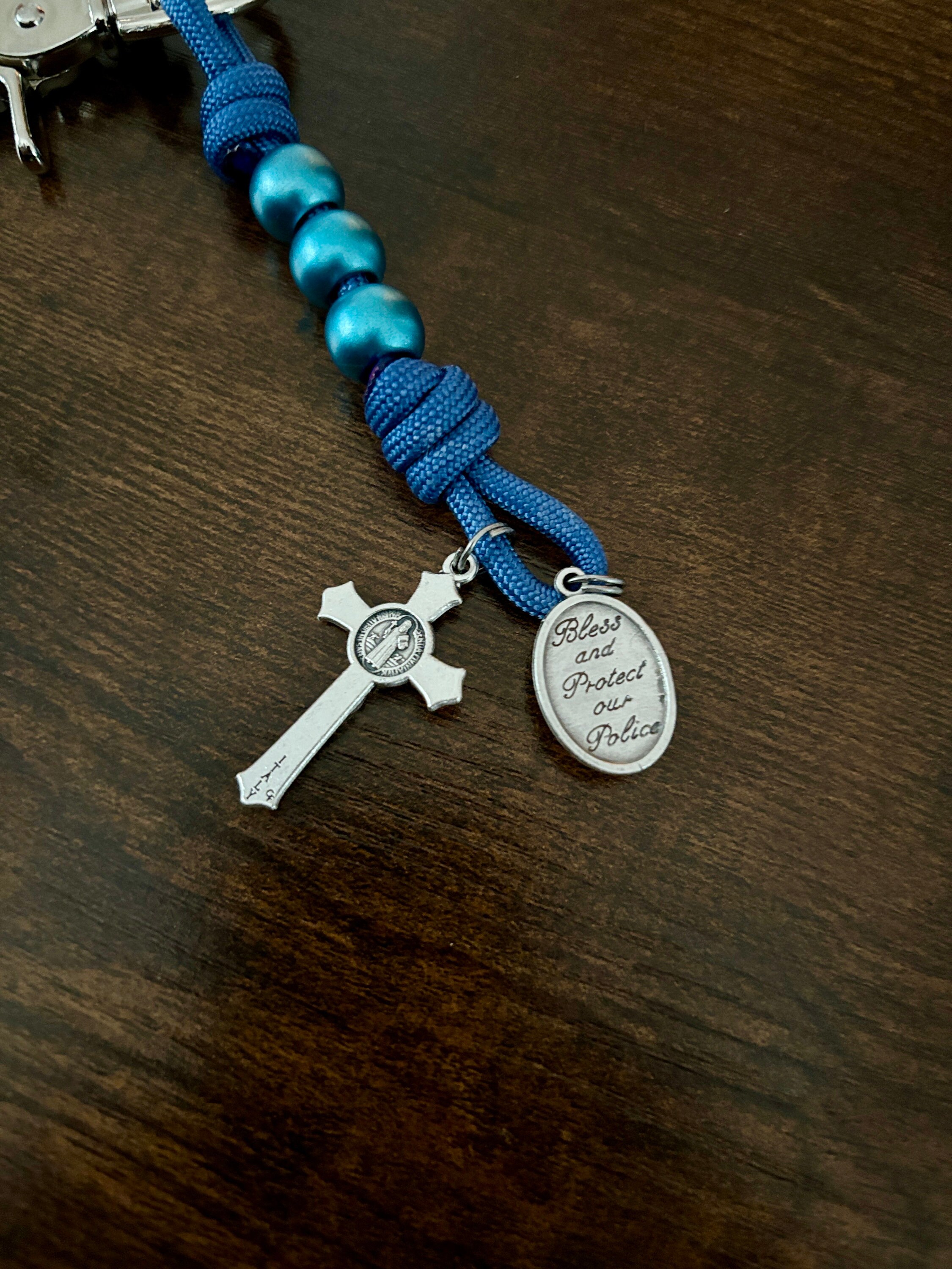 Thin Blue Line Paracord 3 Hail Mary Pocket Rosary With St. Michael ...