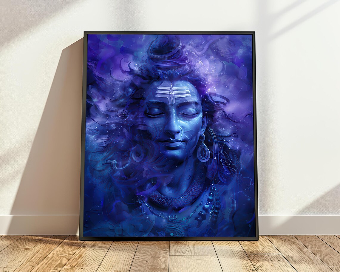 Meditating Hindu Lord Shiva Poster, Tranquil Deity Digital Artwork ...