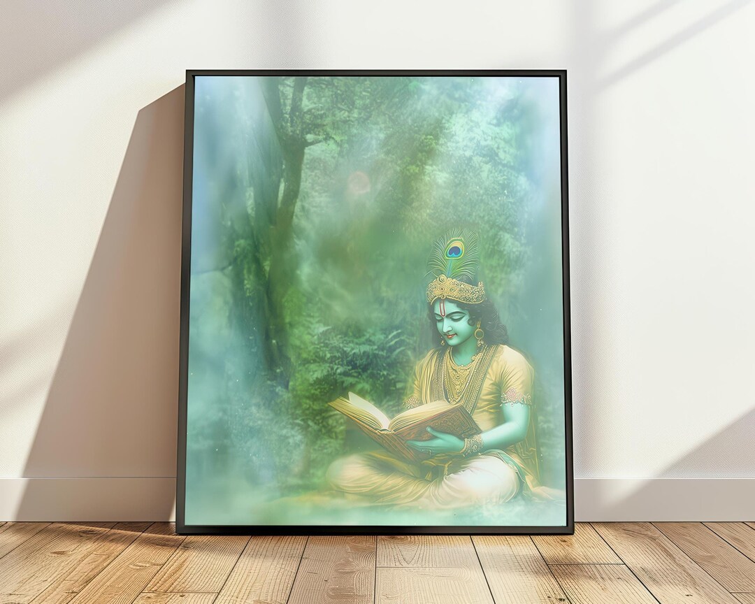 Printable Krishna With Bhagavad Gita Art, Hindu Gift, Hindu Art, Lord ...