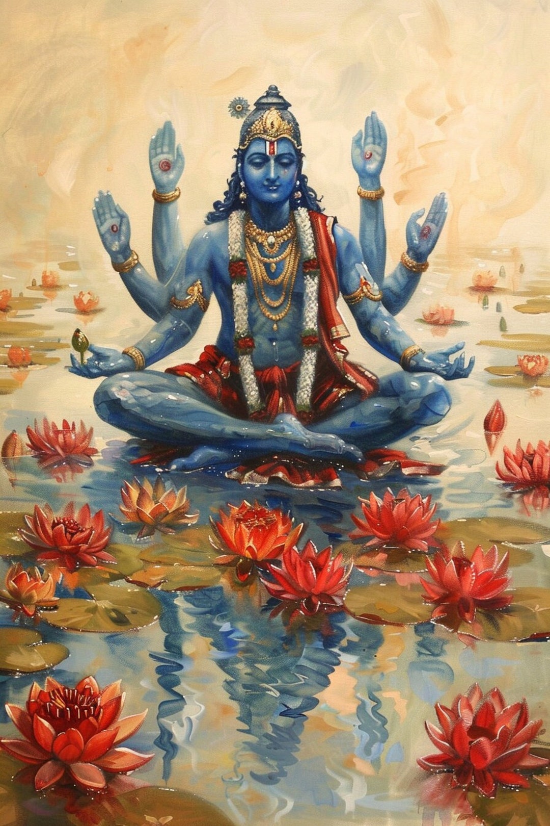 Lord Vishnu Digital Art, Indian Art, Spirtual Gifts, Meditation Art ...