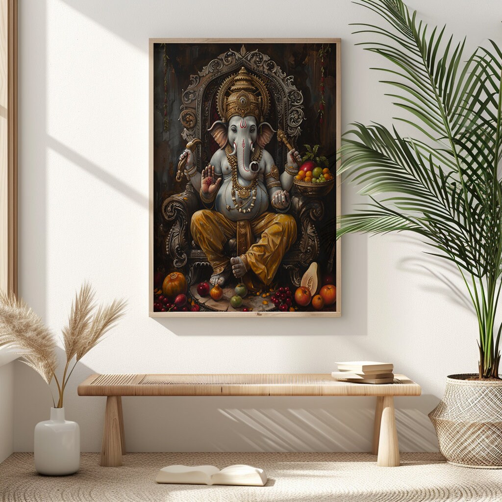 Lord Ganesha Digital Art Print, Wall Decor, Hindu God Artwork ...