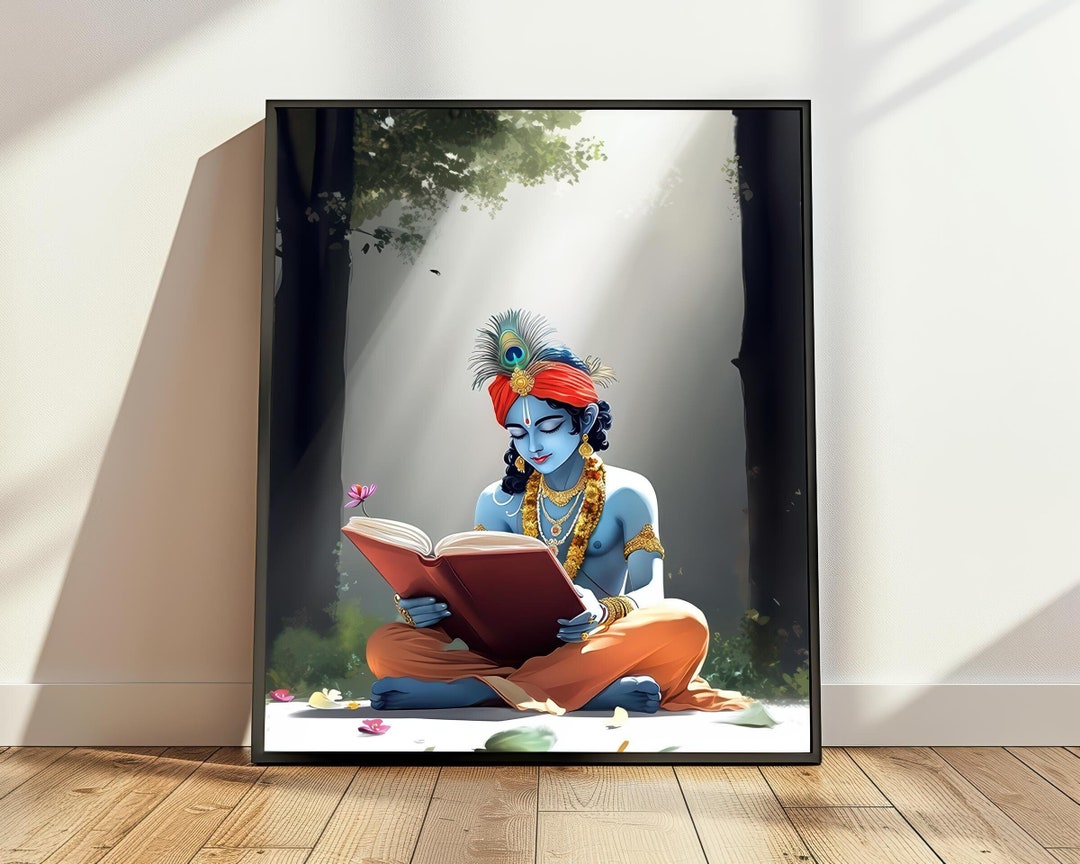 Krsna Bhagavad Gita Art, Krishna Painting, Hindu Gift, Indian God Art, Hindu God Art, Krishna ...
