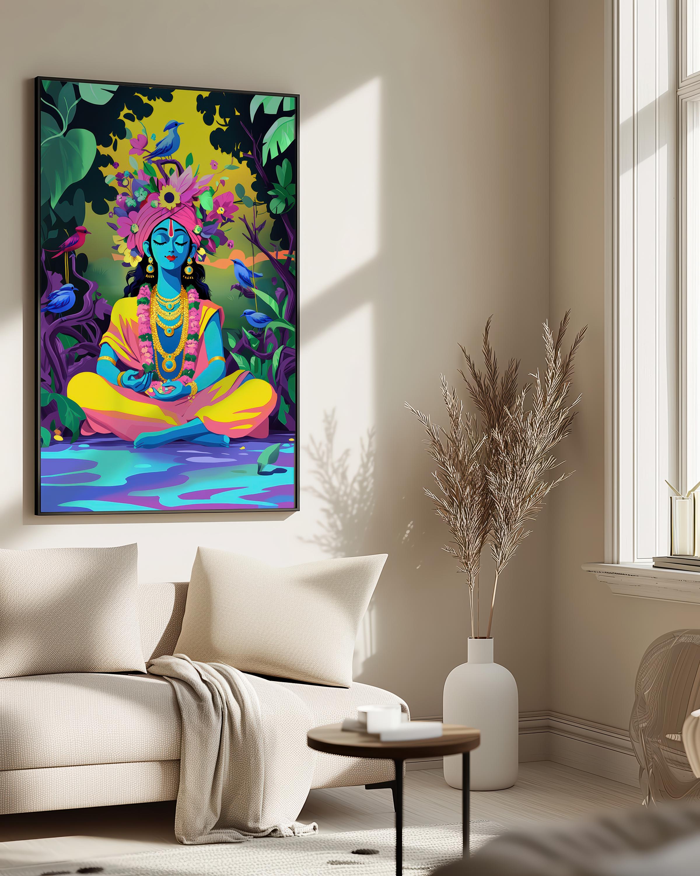 Lord Krishna Psychedelic Art Print, Spiritual Gift, Krishna Trippy Art ...