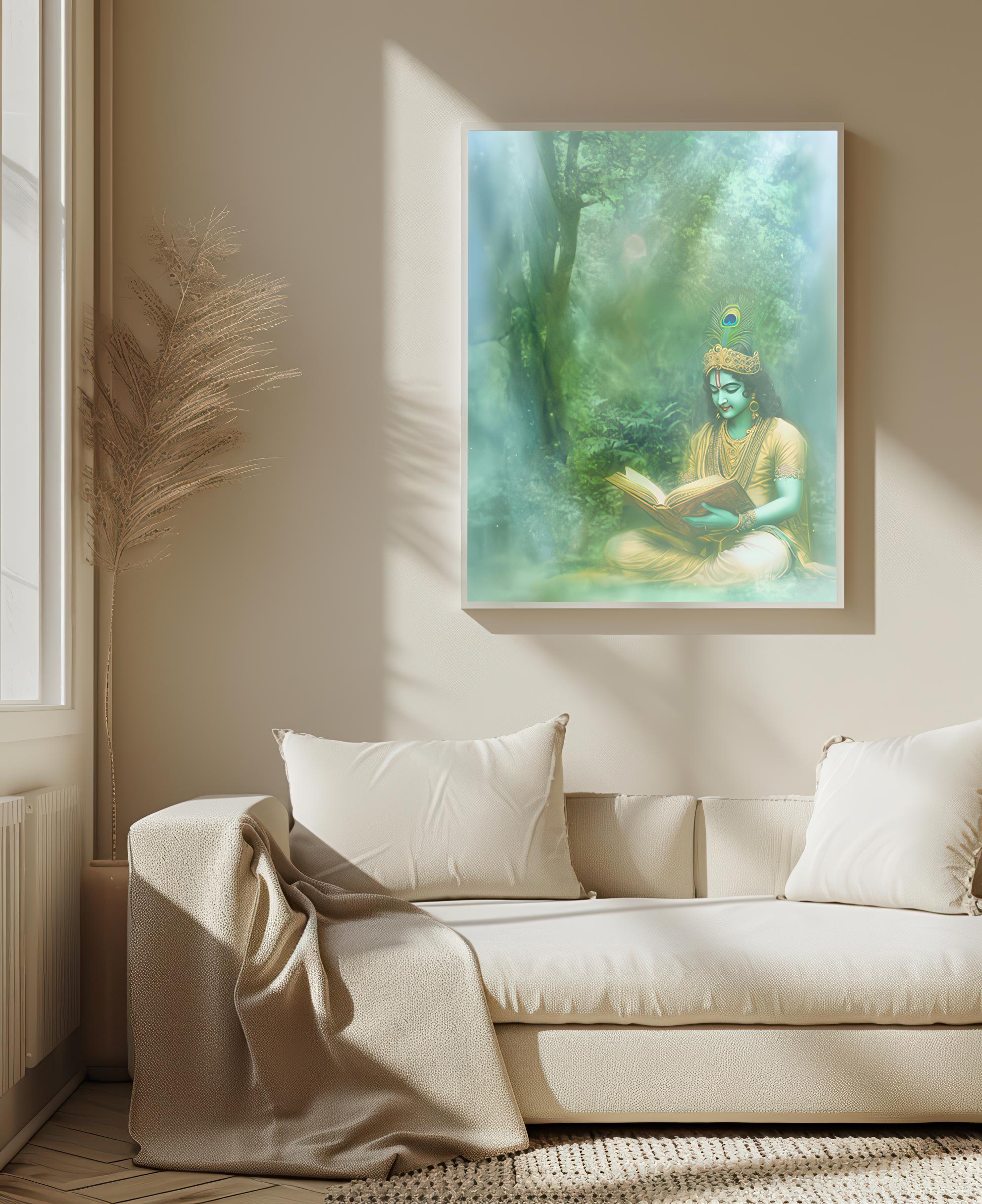 Lord Krishna With Bhagavad Gita Art Print, Krishna Painting, Hindu Gift, Krsna Art, Hindu Decor ...