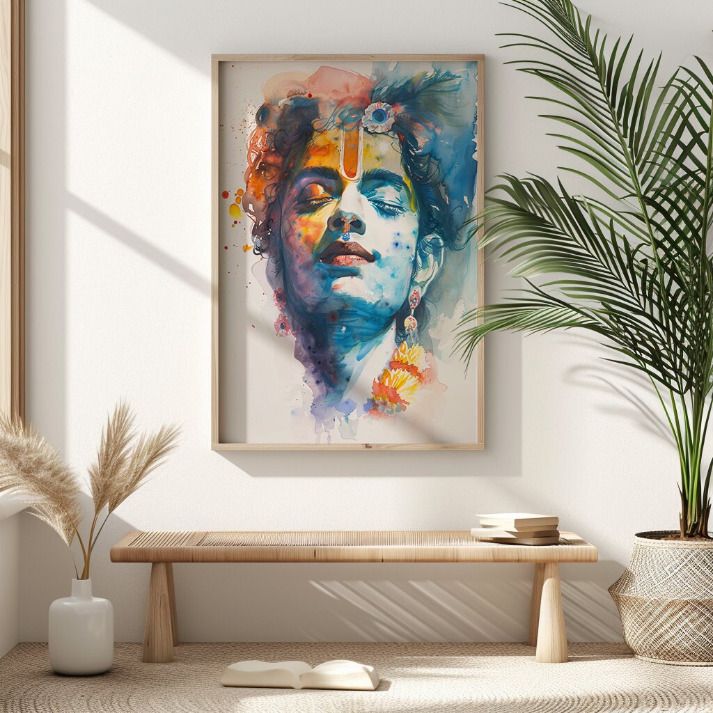 Lord Krishna Watercolour Painting Handcrafted Spiritual Artwork, Divine ...