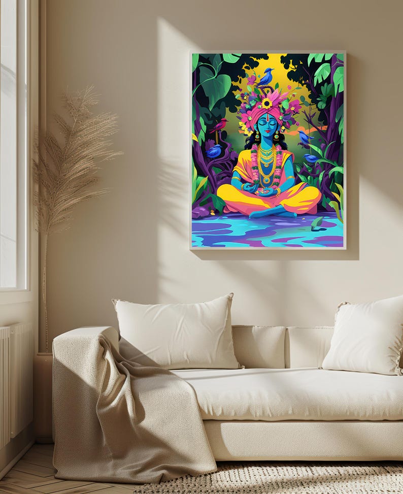 Lord Krishna Psychedelic Art Print, Spiritual Gift, Krishna Trippy Art ...