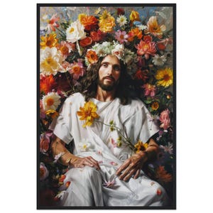 Jesus Devotional Portrait Art, Jesus Prayer Art, Floral Room Decor ...