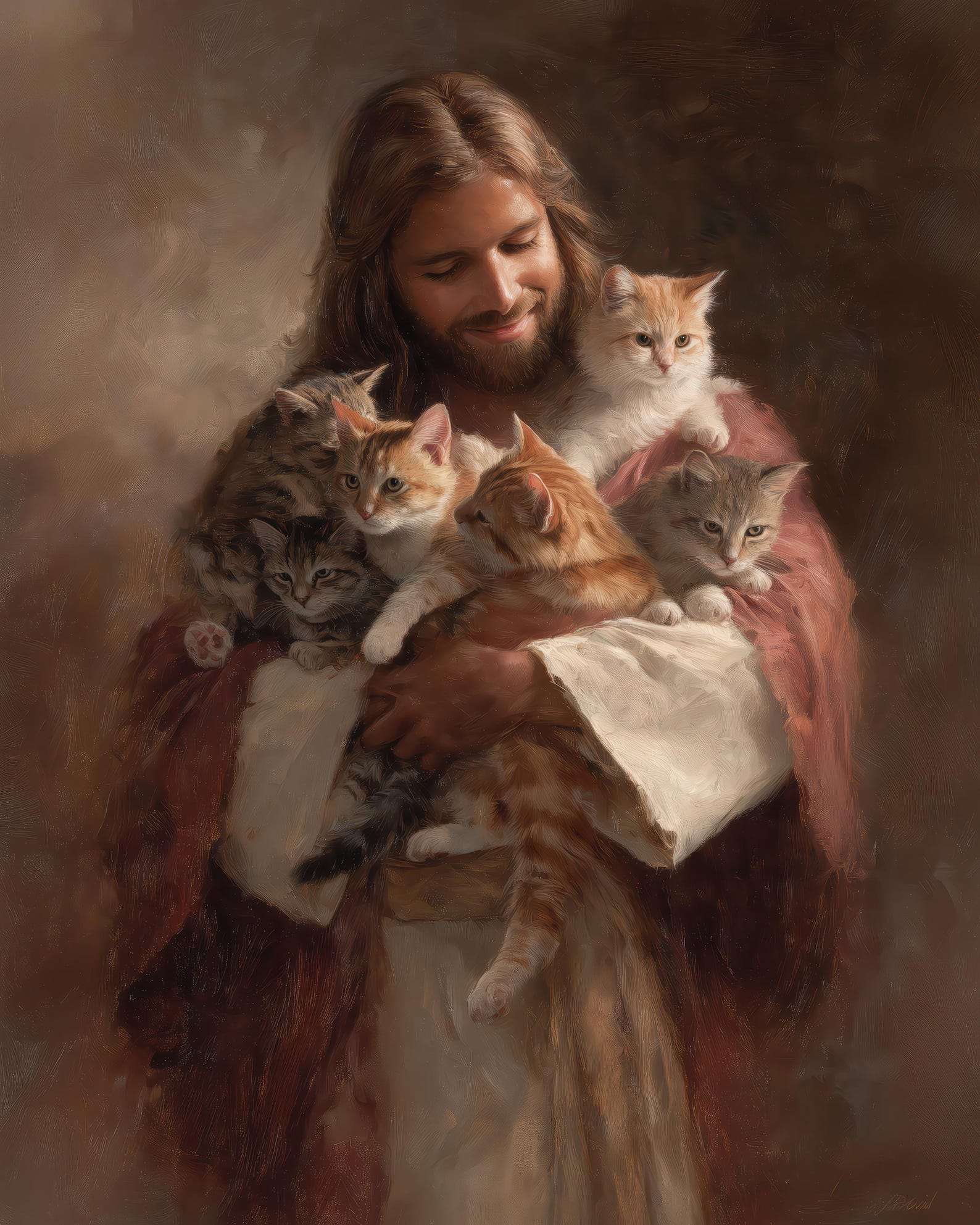 Lord Jesus With Cats Art Print: Christ Art, Spiritual Art (digital ...