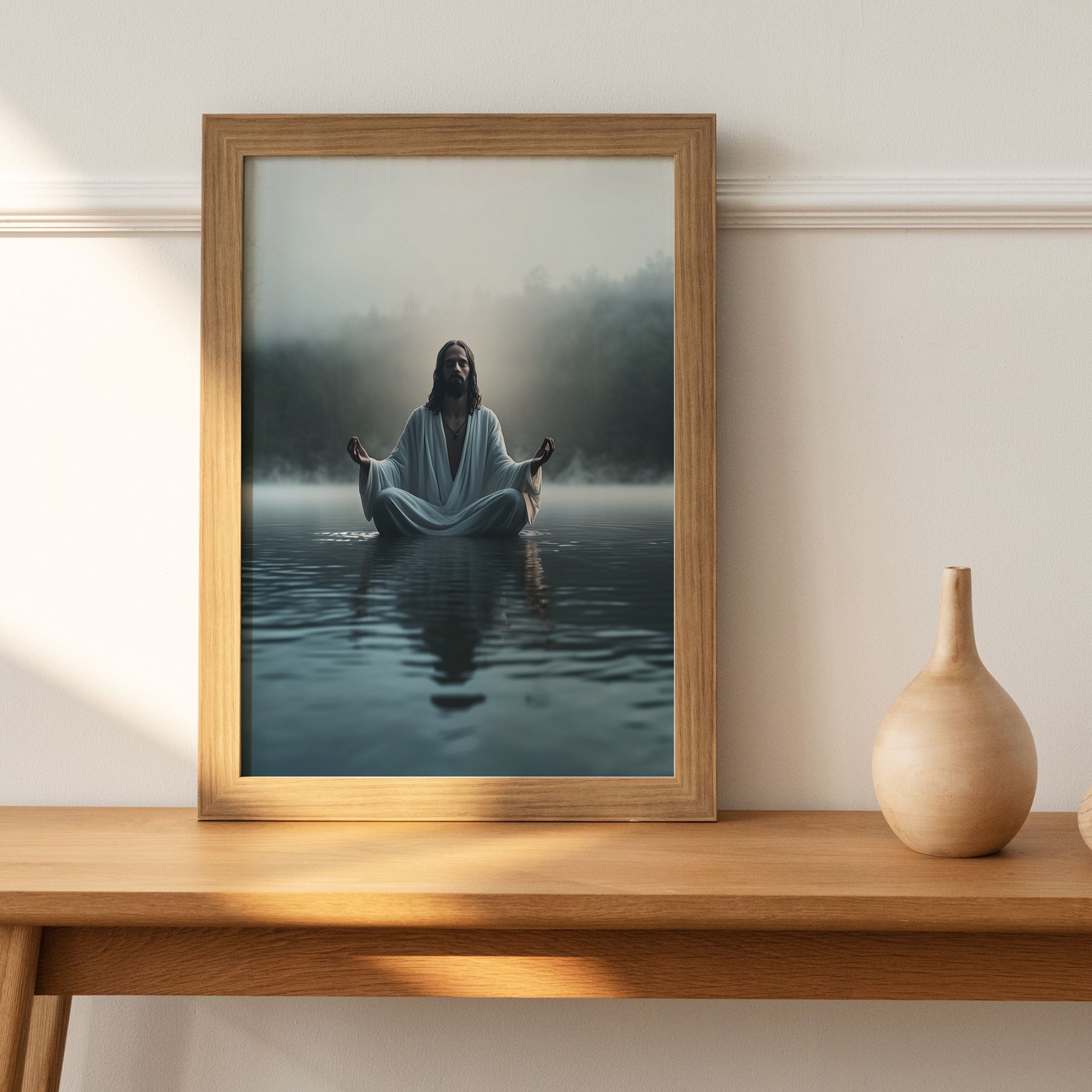 Jesus Christ Meditating Over a Lake, Jesus Meditate, Meditating Jesus ...