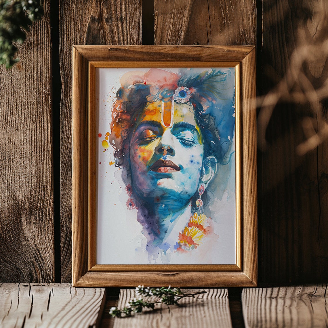 Lord Krishna Watercolour Painting Handcrafted Spiritual Artwork, Divine ...