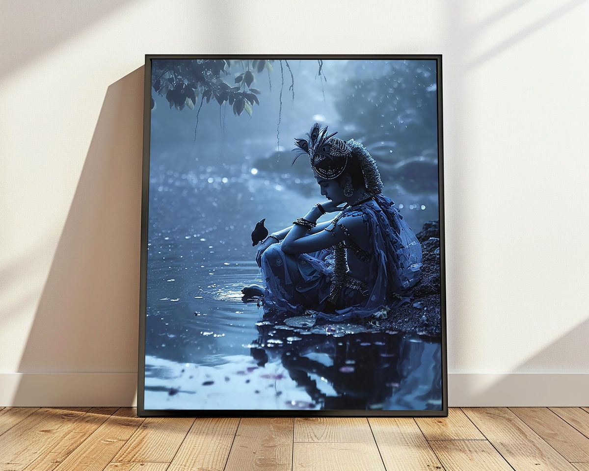 Krishna Meditating Poster, Hindu Art Print, Indian Art, Hindu Gift ...