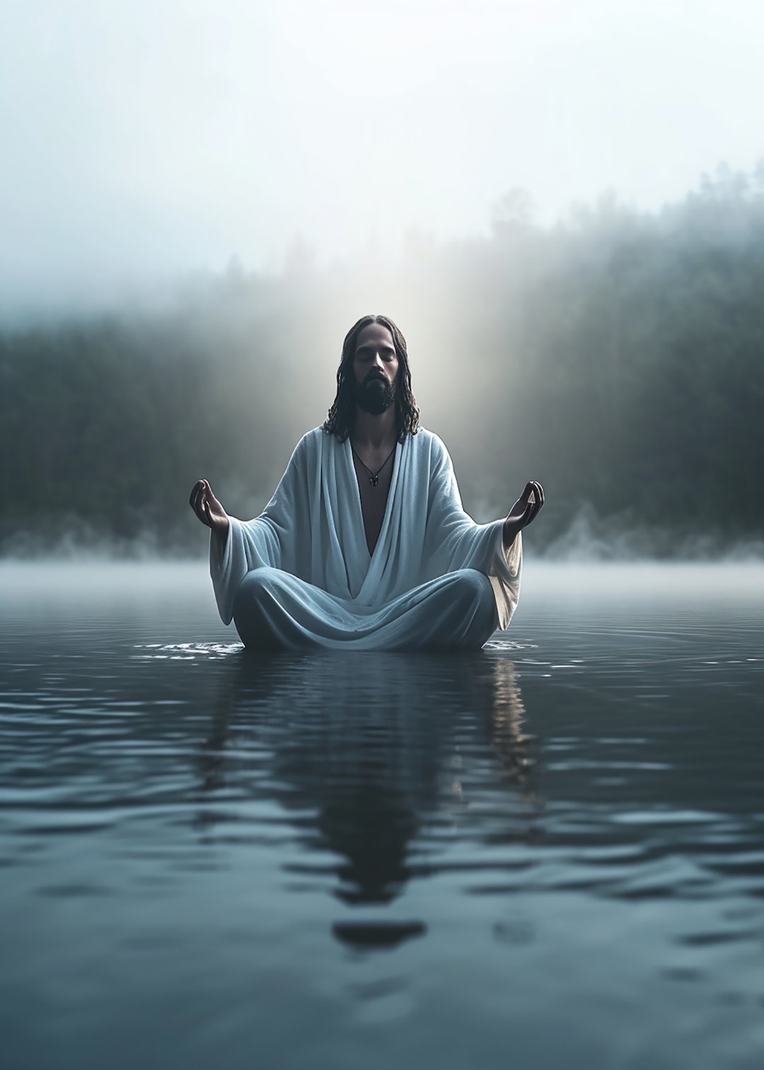 Jesus Christ Meditating Over a Lake, Jesus Meditate, Meditating Jesus ...