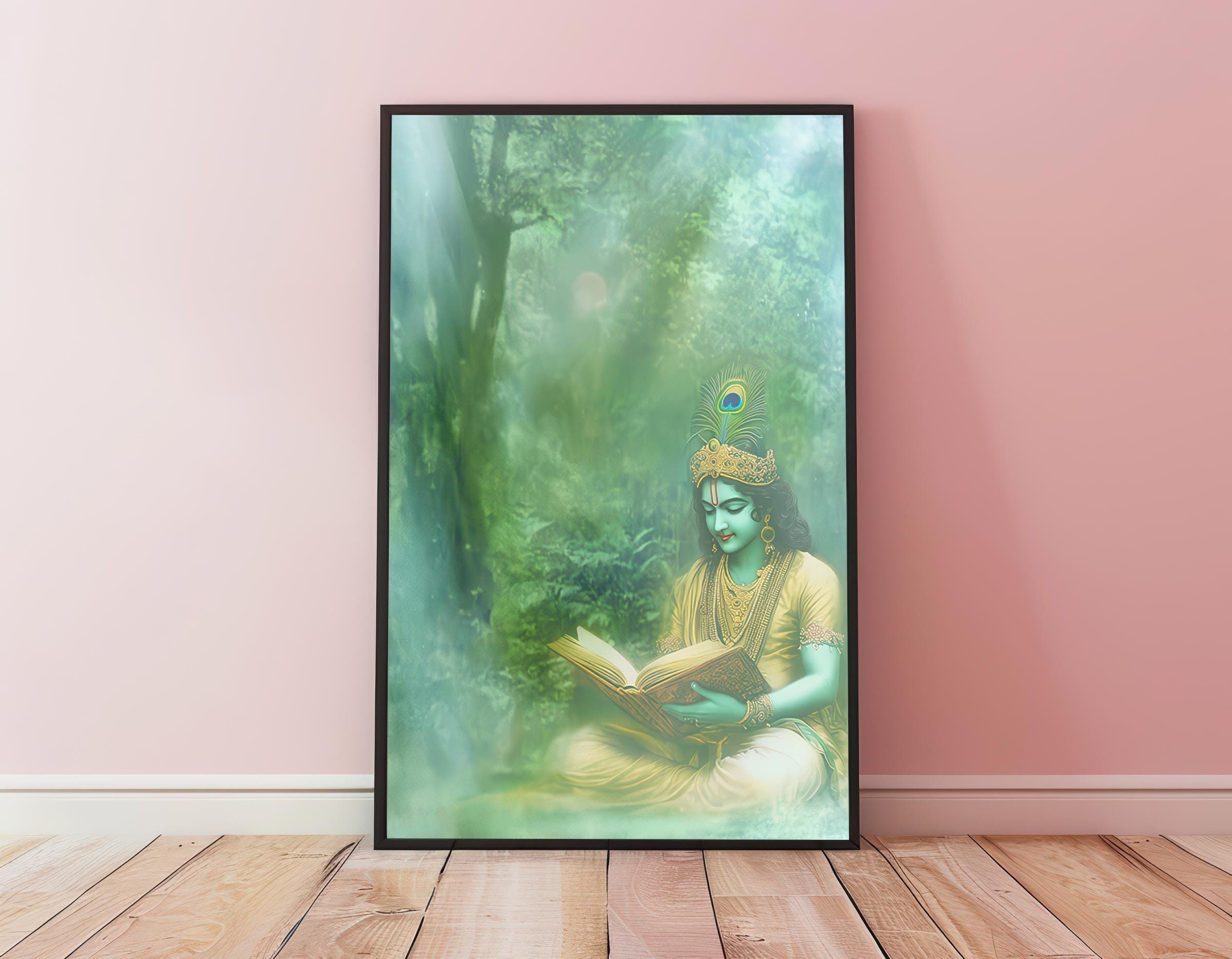 Lord Krishna With Bhagavad Gita Art Print, Krishna Painting, Hindu Gift, Krsna Art, Hindu Decor ...