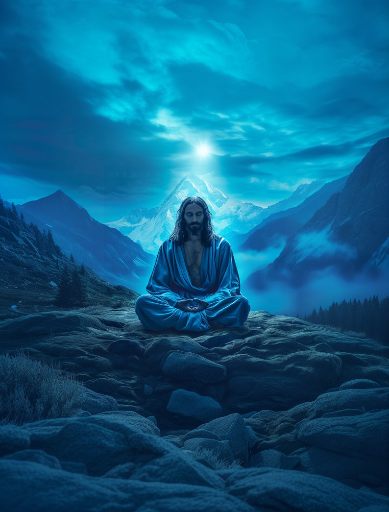 Jesus Christ Meditating in the Himalayas, Jesus Meditating, Meditating ...