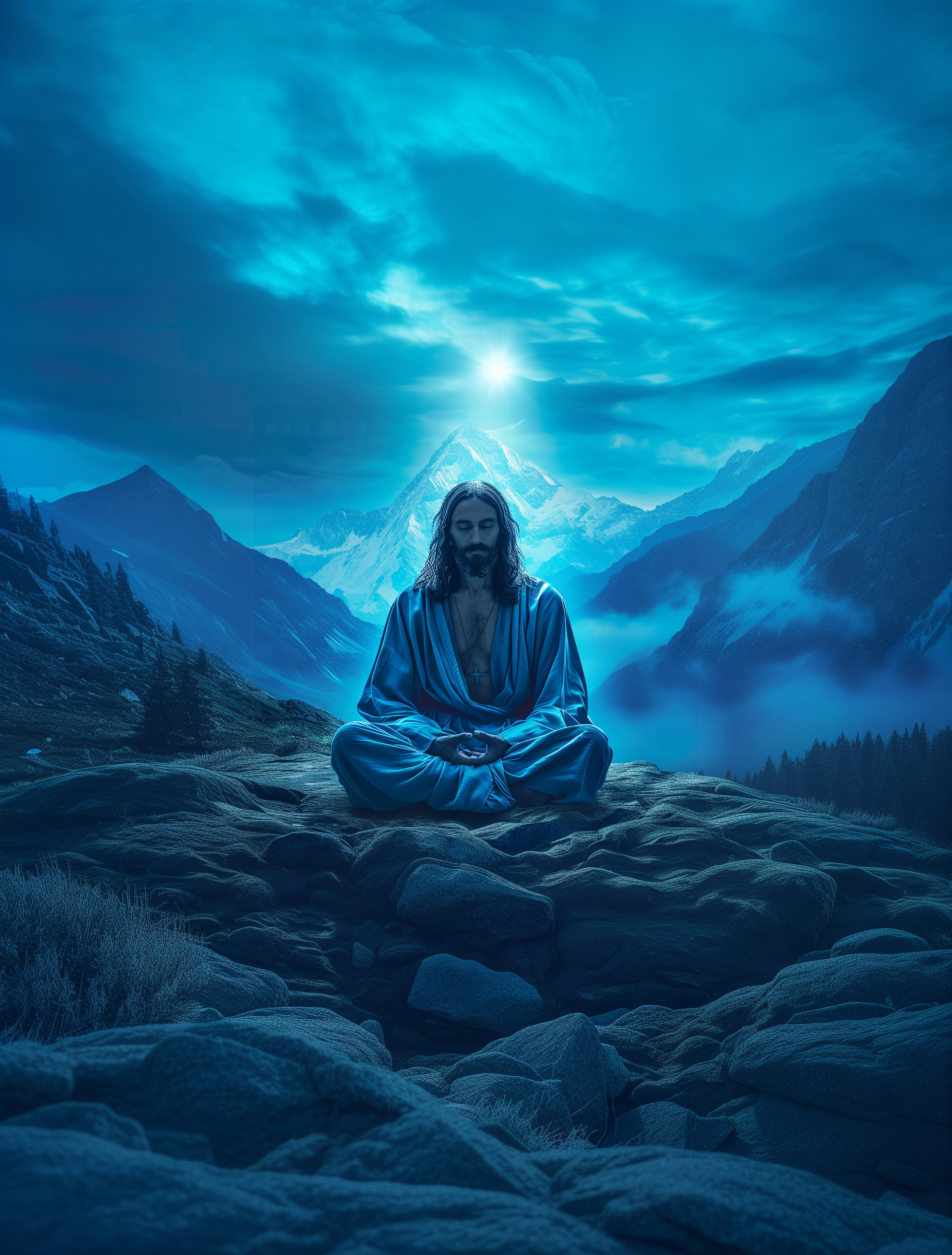 Jesus Christ Meditating in the Himalayas, Jesus Meditating, Meditating ...