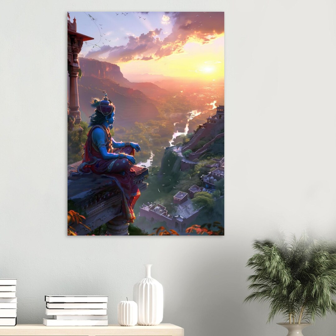Lord Krishna in Dwarka Poster, Krishna Artwork, Hindu Home Decor, Hindu ...