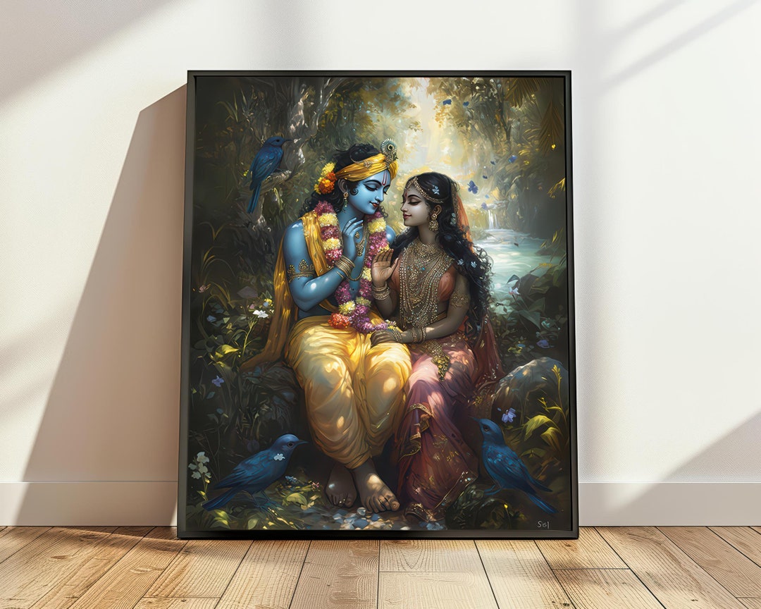 Printable Radha Krishna in Vrindavan Art, Hindu God Art, Radha Krishna ...