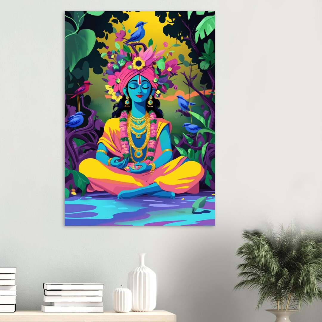 Lord Krishna Psychedelic Matte Poster, Hindu God Art, Indian Painting ...